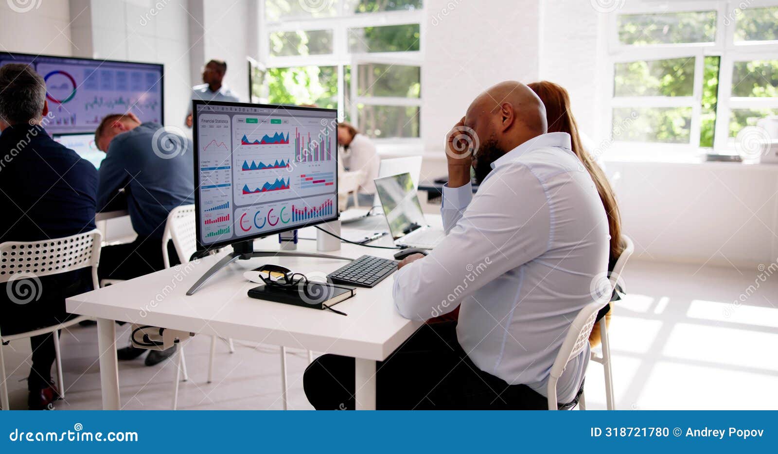 Distracted Employee in Office Team Meeting Stock Photo - Image of ...