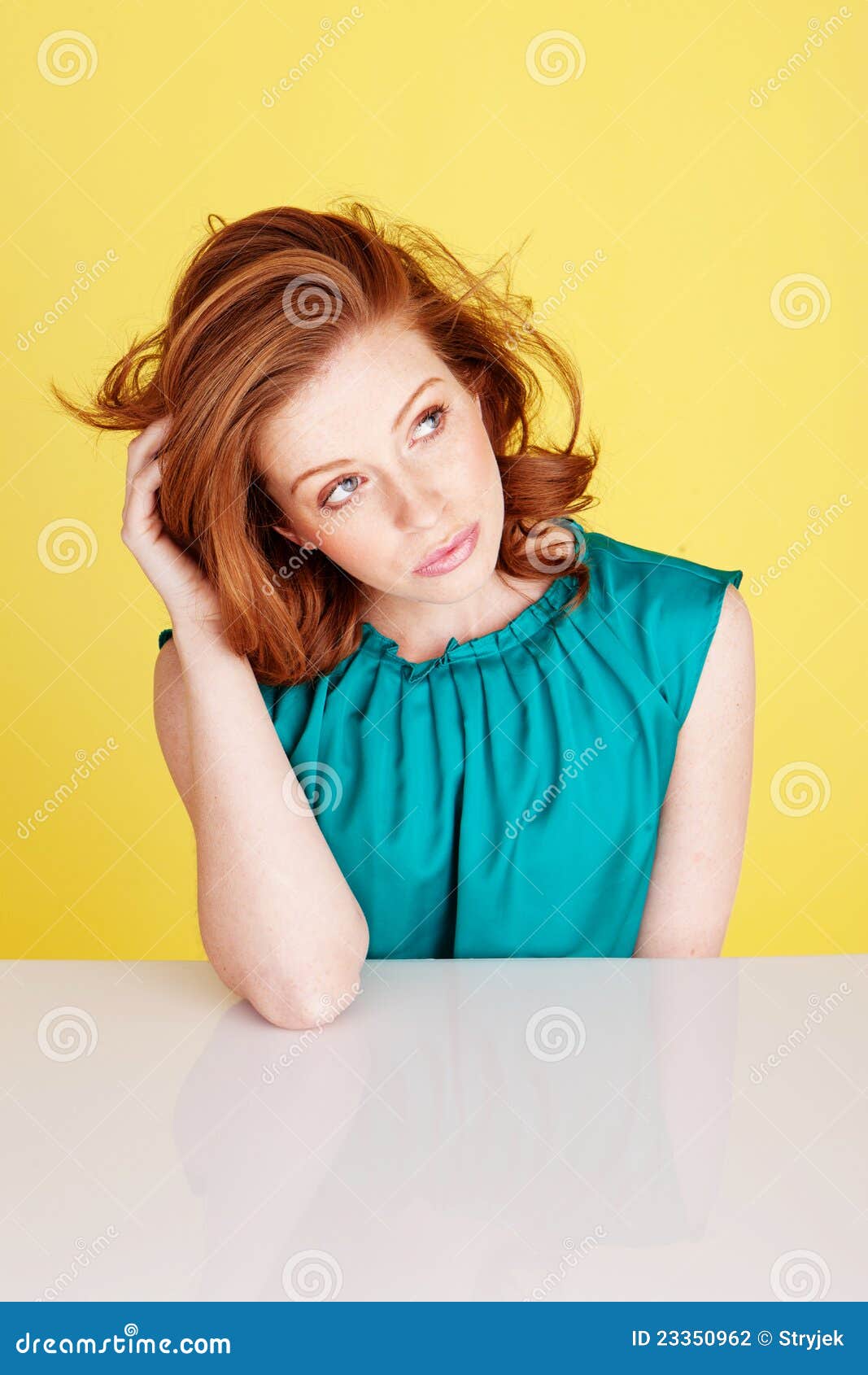 Distracted Woman Looking at Ceiling Stock Photo - Image of pondering ...