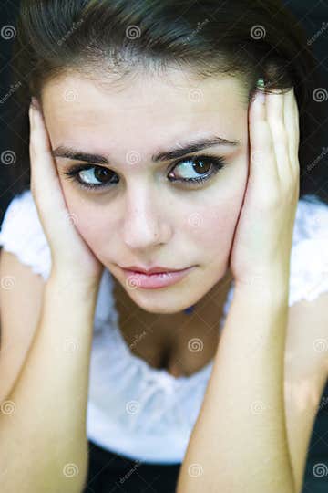 Distracted Young Woman stock photo. Image of brunette - 3835156
