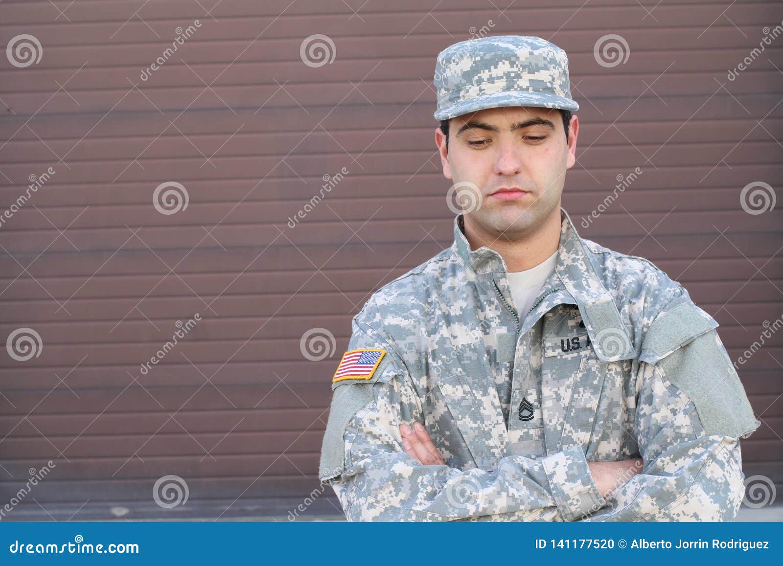 Distraught Army Soldier Looking Down Stock Photo - Image of fatigue ...