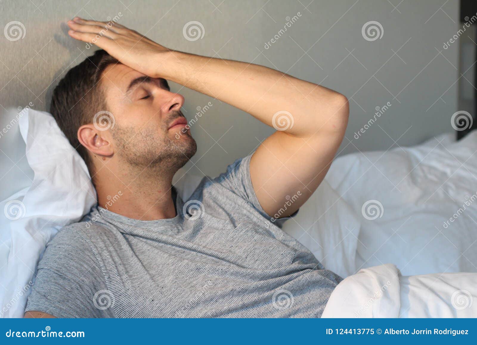 Distraught Man with Hand in Forehead Stock Image - Image of domestic ...