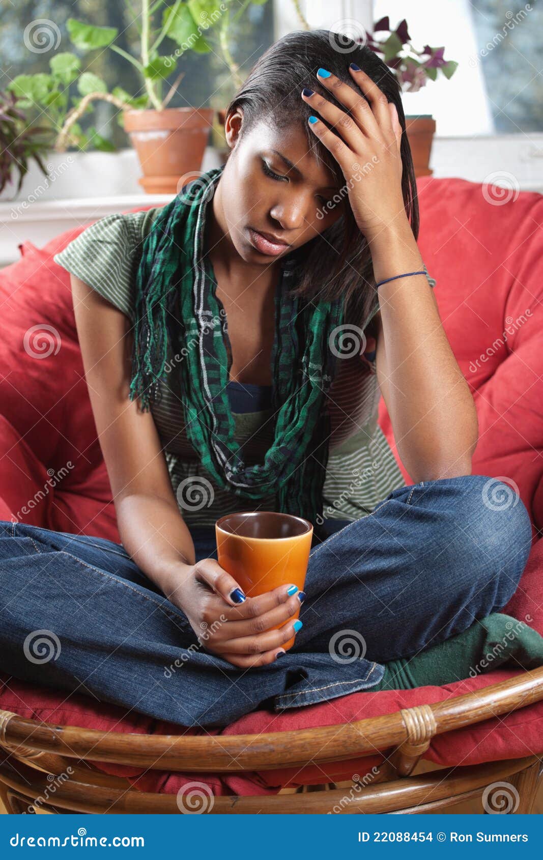 Distraught Woman Sitting on Chair Stock Photo - Image of american ...