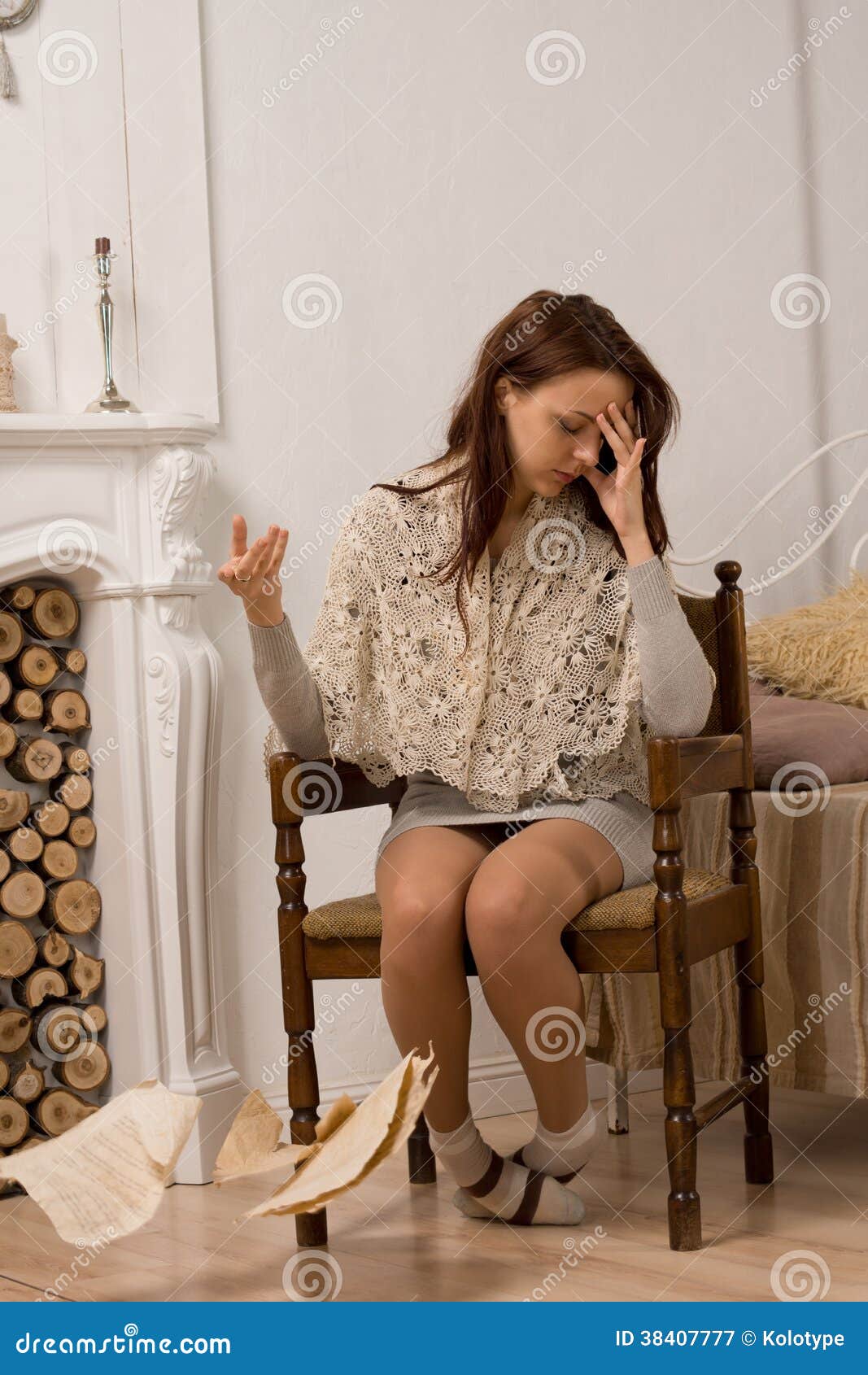 Distraught Young Woman Dropping a Document Stock Image - Image of house ...