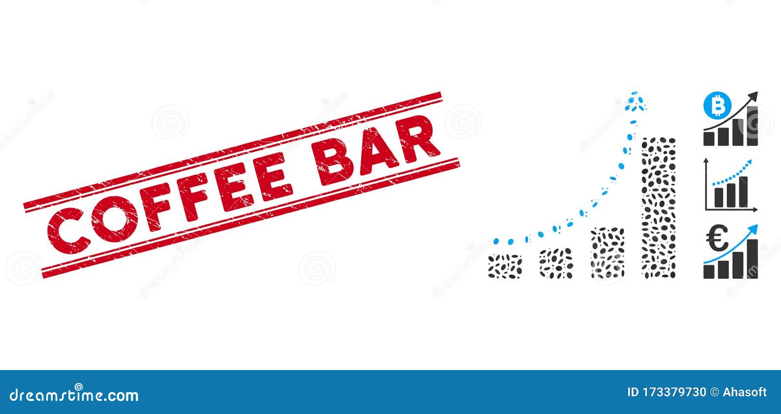 Distress Coffee Bar Line Stamp and Mosaic Bar Chart Trend Icon Stock ...