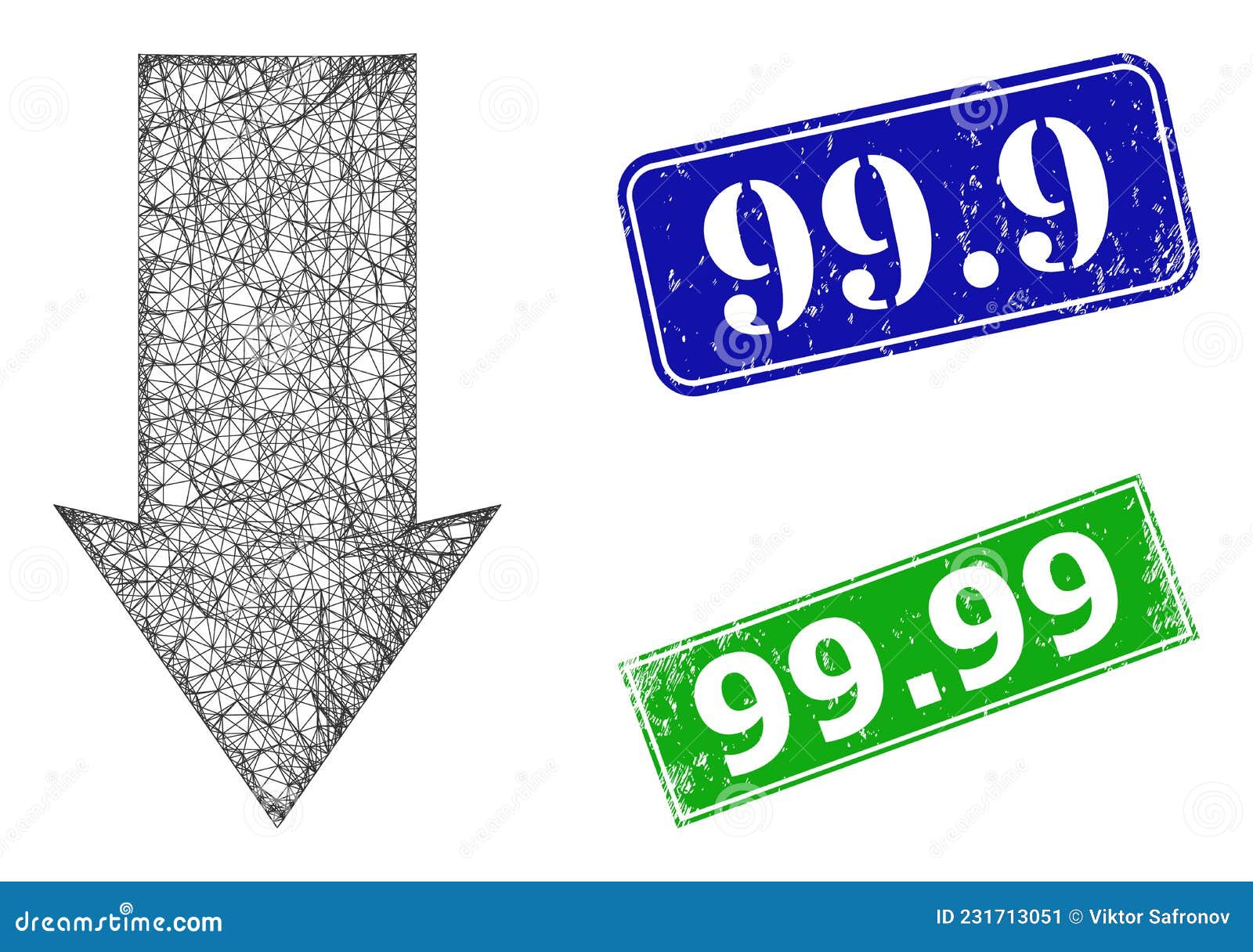 Distress 99.9 Stamp Imitations and Polygonal Mesh Down Direction Icon ...