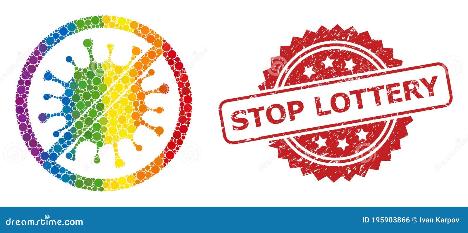 Distress Stop Lottery Stamp Seal and Rainbow Stop Microbe Collage Stock ...