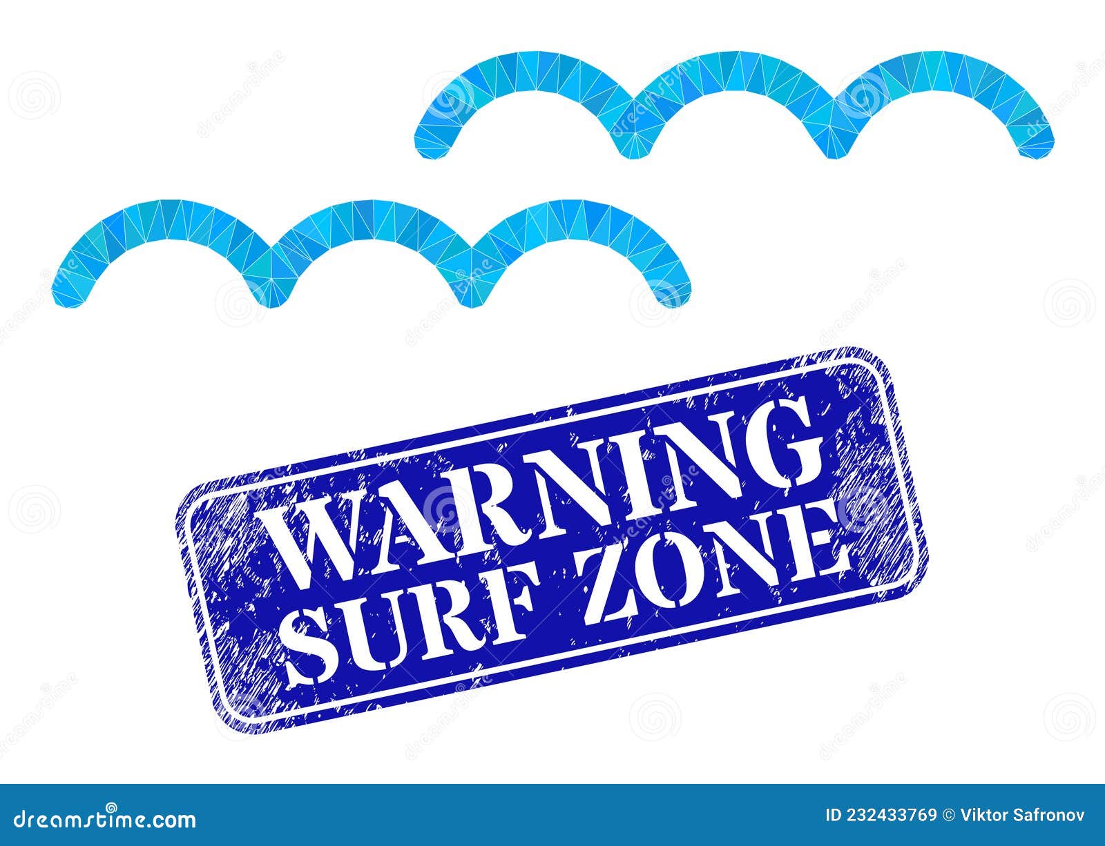 Distress Warning Surf Zone Watermark with Water Surface Polygonal Icon ...