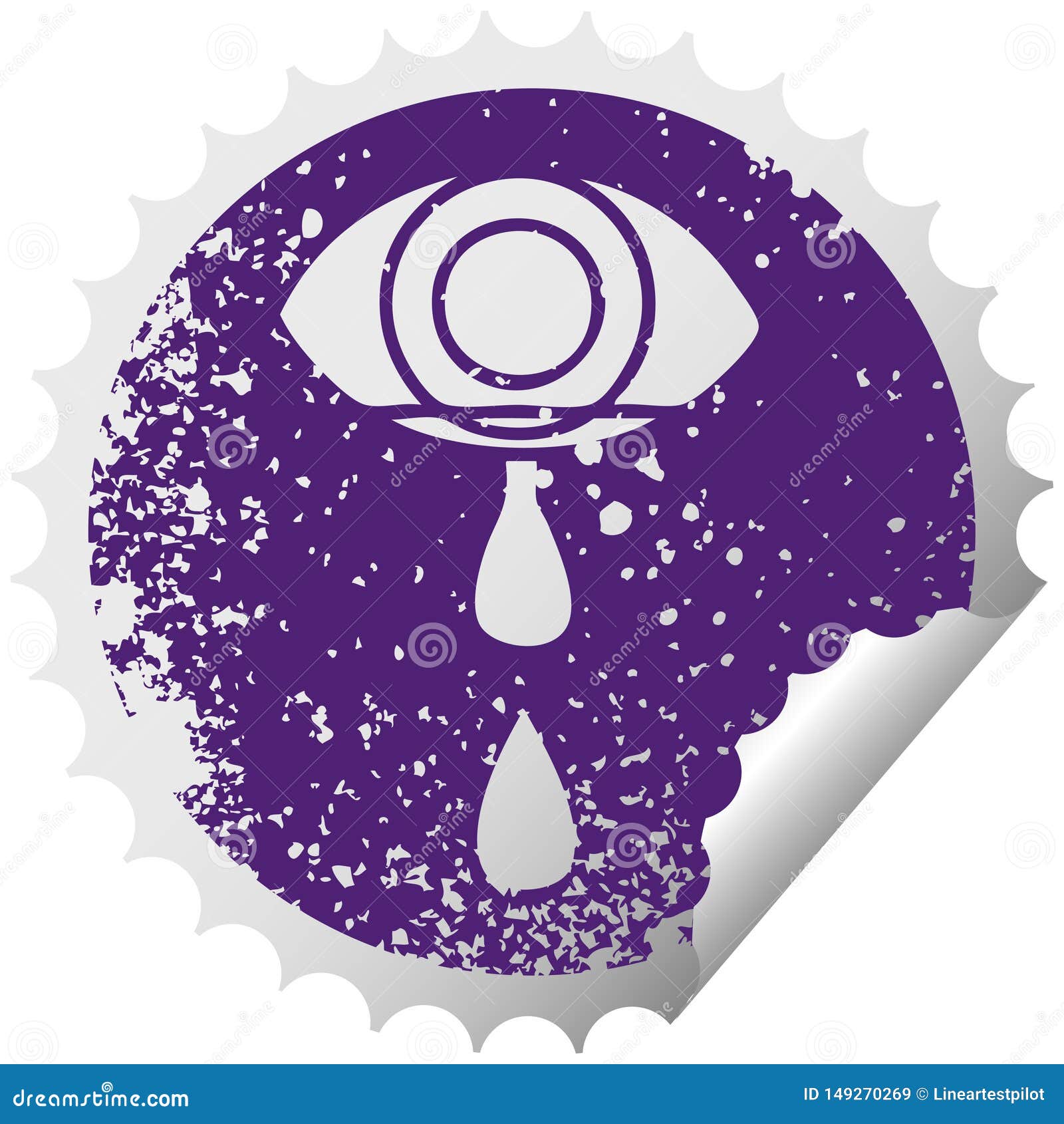 Distressed Circular Peeling Sticker Symbol Crying Eye Stock Vector ...