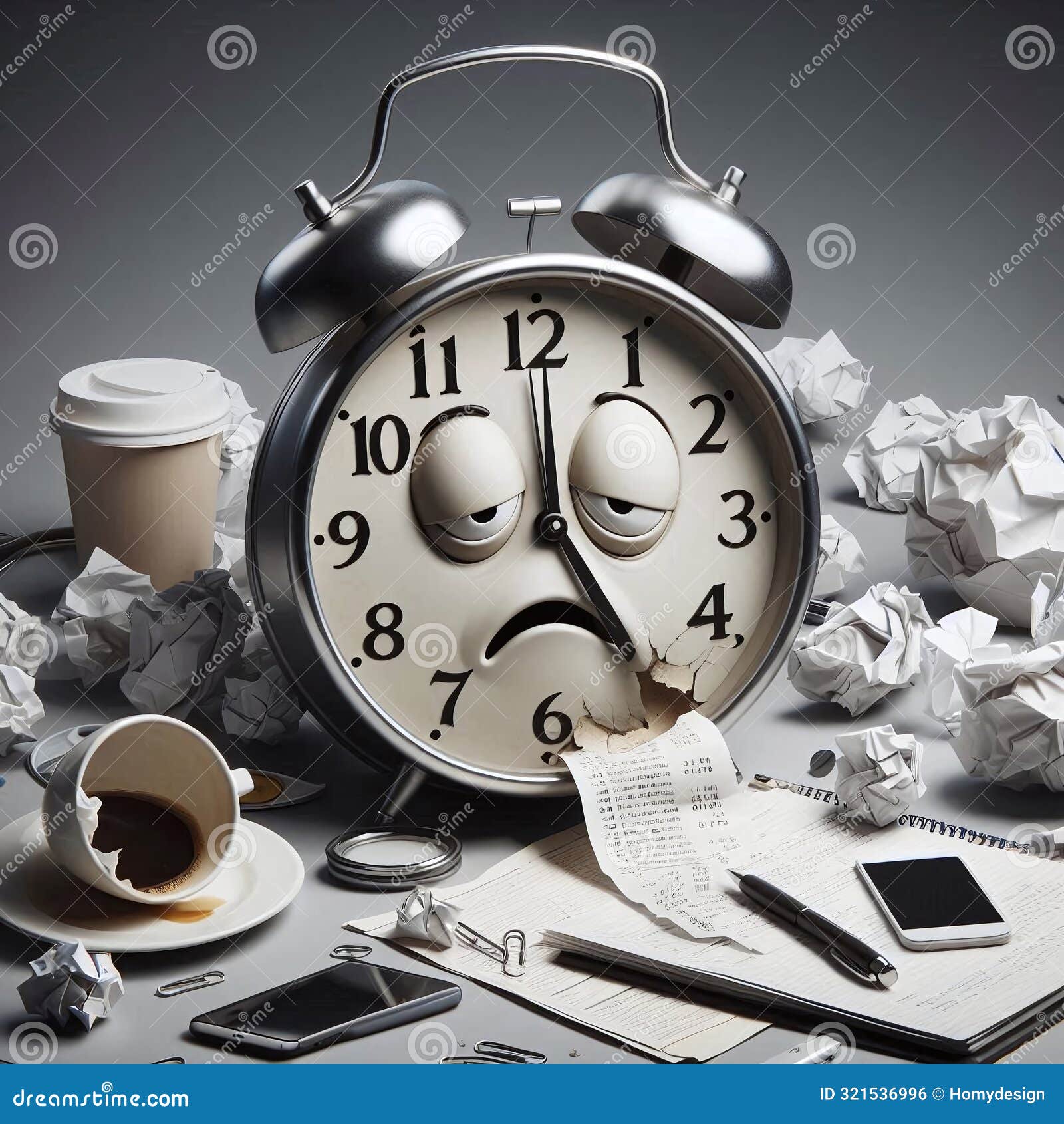 A Distressed Clock Face Amidst a Disordered Desk Scene Stock ...