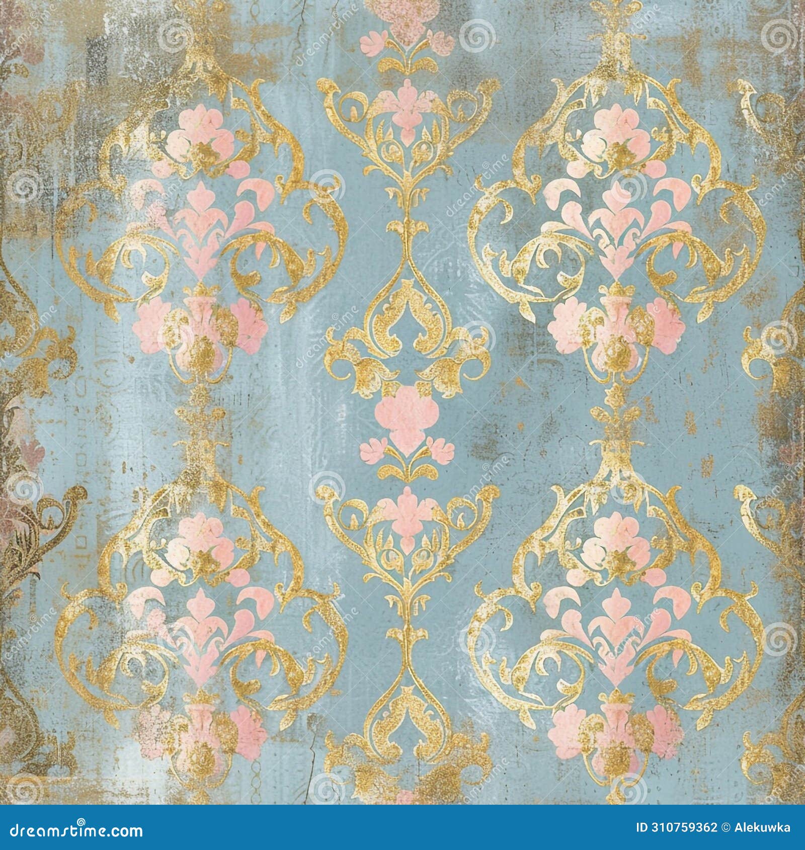 Distressed Damask Background in Vintage Dusty Blue Color, Digital Paper ...