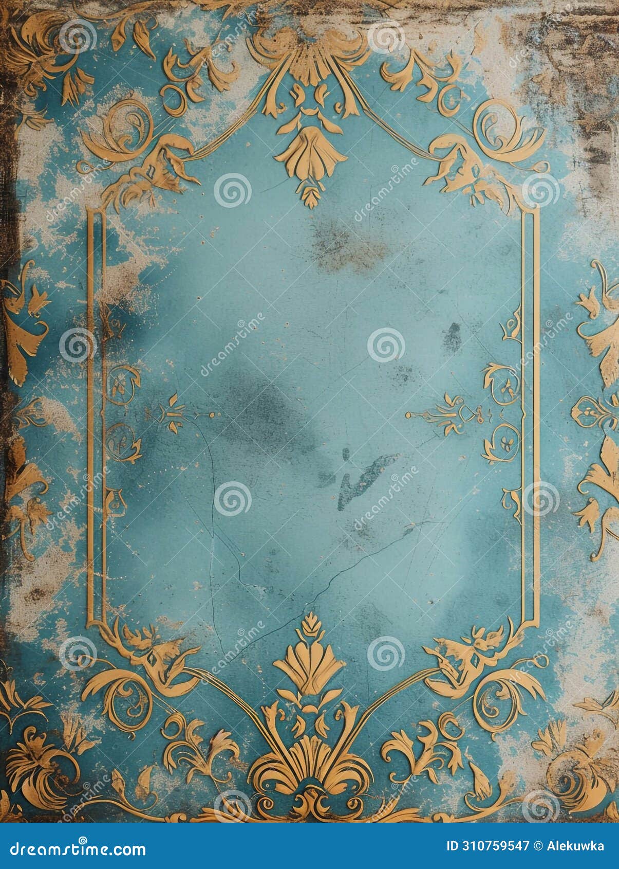 Distressed Damask Background in Vintage Dusty Blue Color, Digital Paper ...