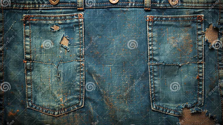 Distressed Denim Fabric Texture Featuring Stylish Pockets and Ample ...