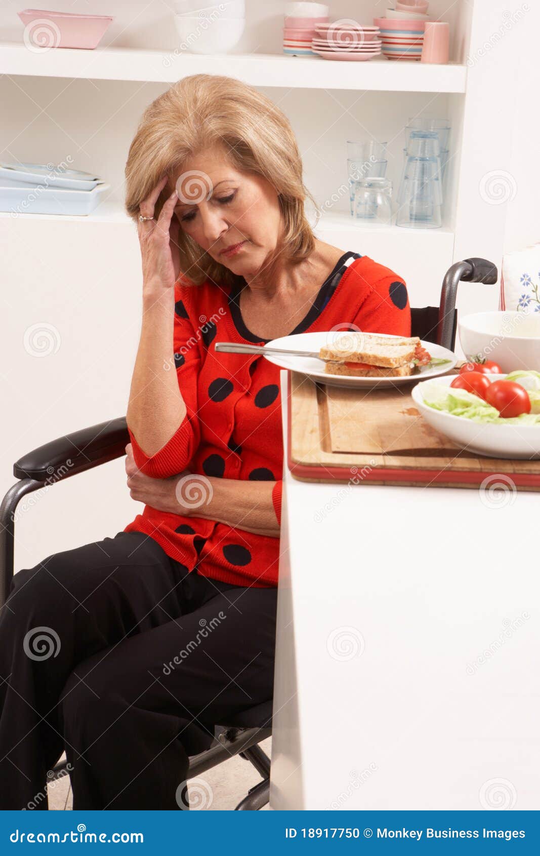 Distressed Disabled Senior Woman Making Sandwich Stock Photo - Image of ...