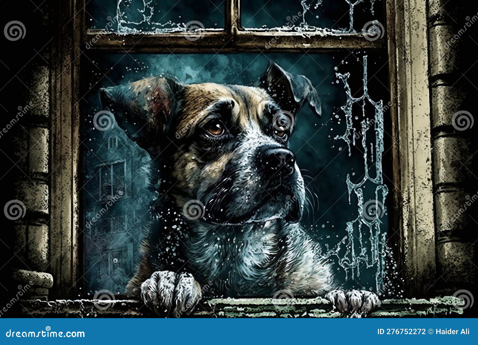 Distressed Dog Peering through a Window. Generative AI Stock Photo ...