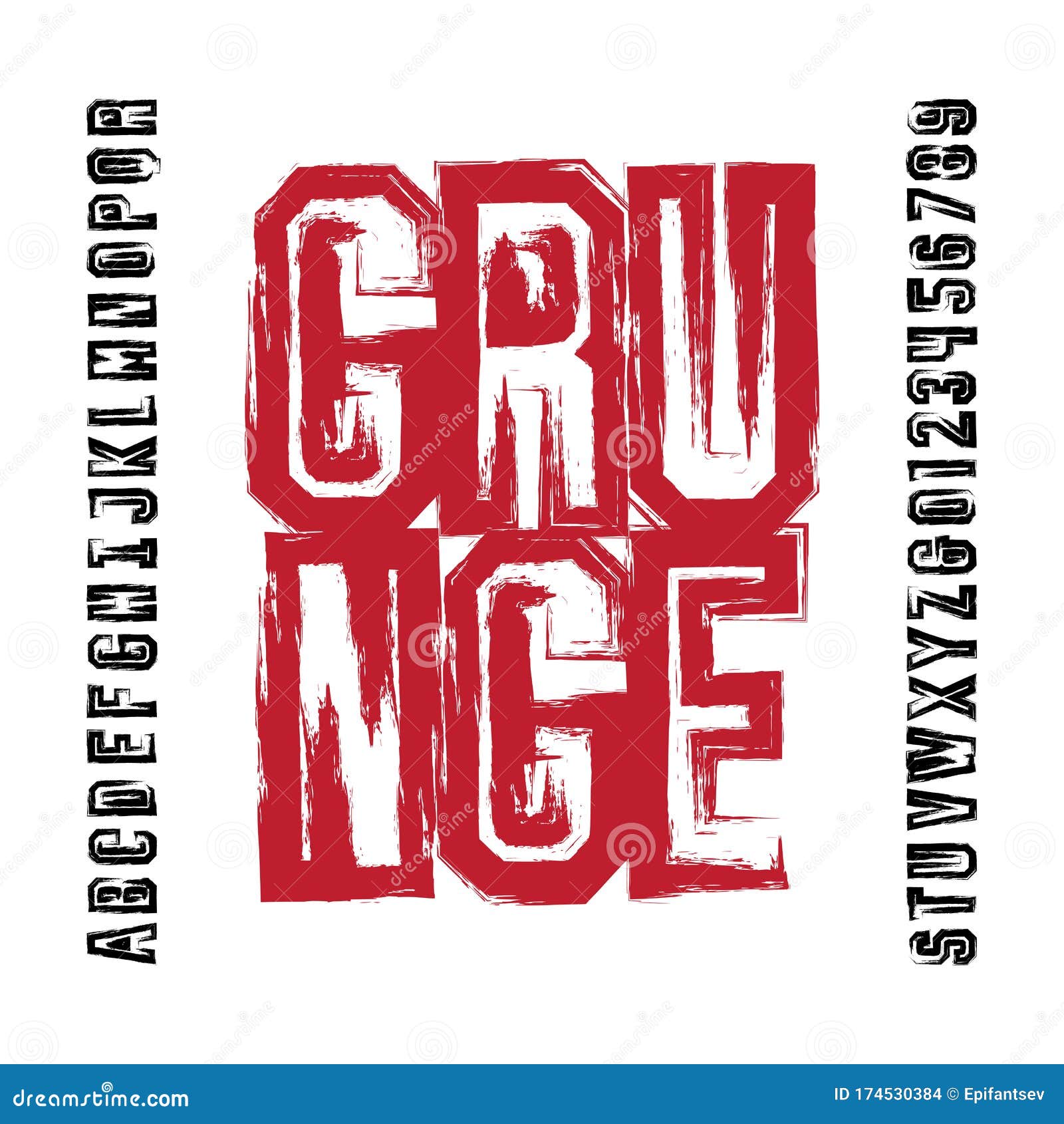 Distressed Grunge Alphabet Font. Messy Uppercase Letters and Numbers ...