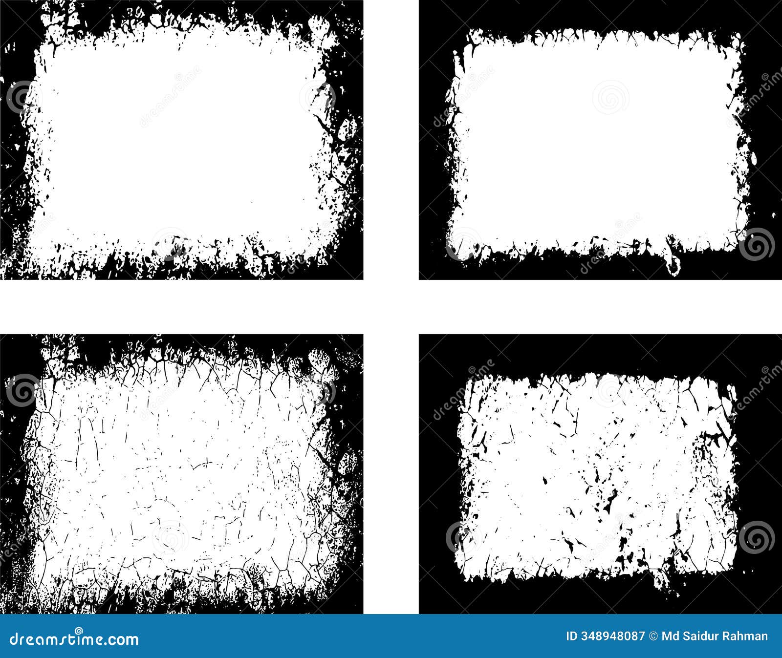 Distressed Grunge Frame Design Collection, Four Unique Rectangular ...