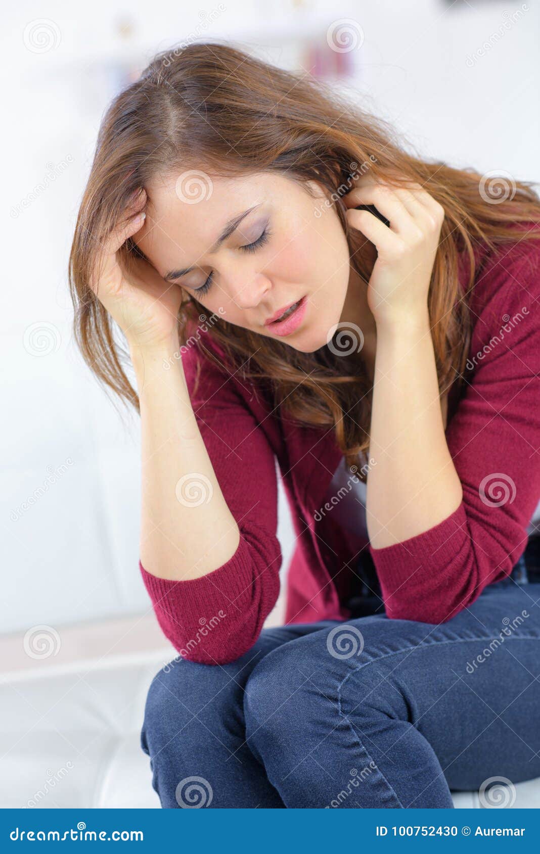 Distressed Lady with Head in Hands Stock Photo - Image of distressed ...