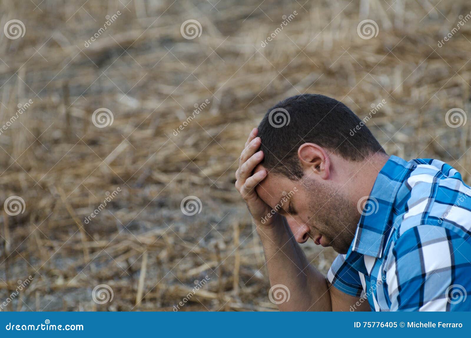 Distressed Man with His Hand on His Head. Stock Image - Image of ...