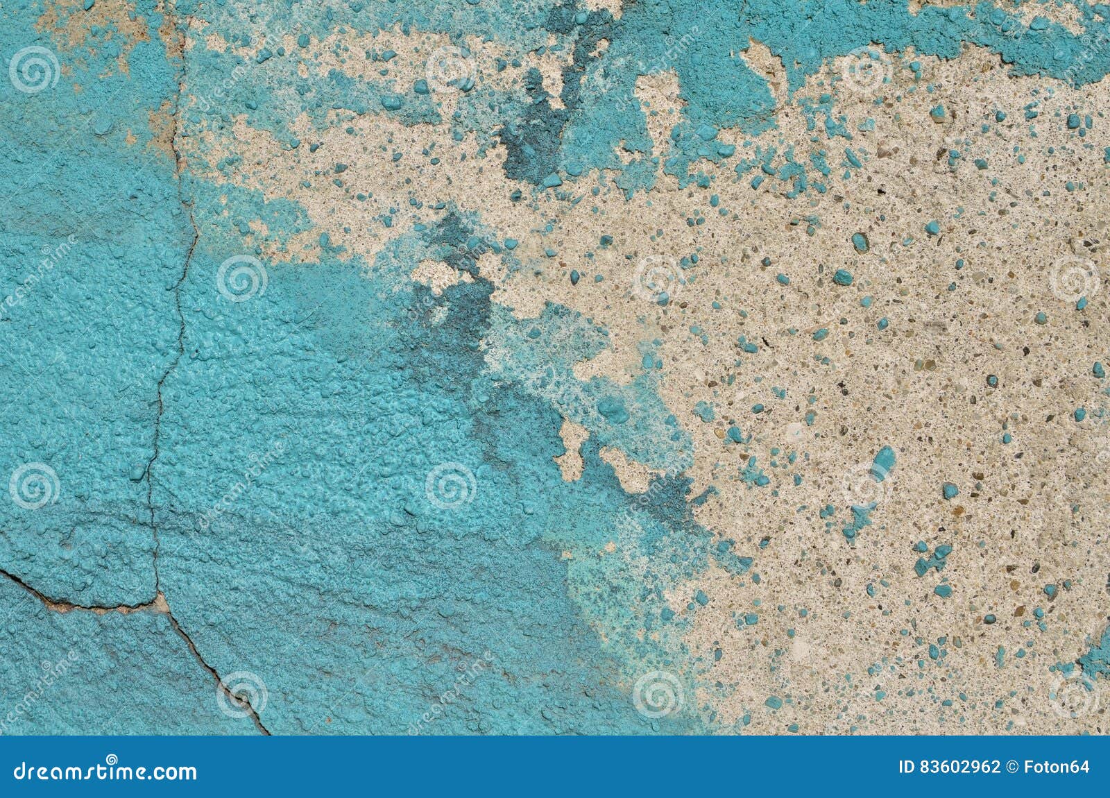 Distressed Painted Wall, Cyan Graffiti Paint on Rough Concrete Cracked ...