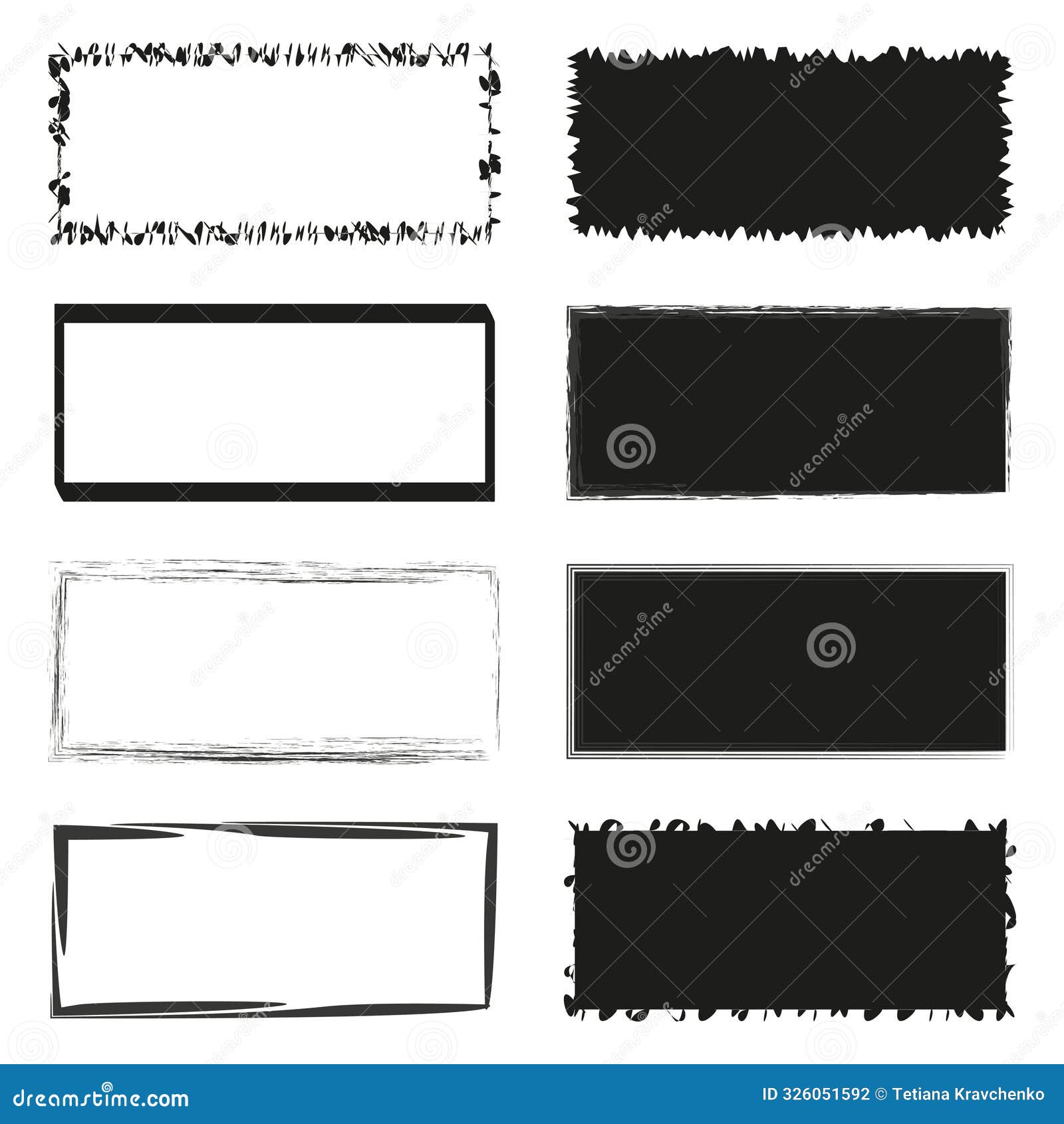 Distressed Rectangular Frames. Black and White Borders. Rough Textured ...