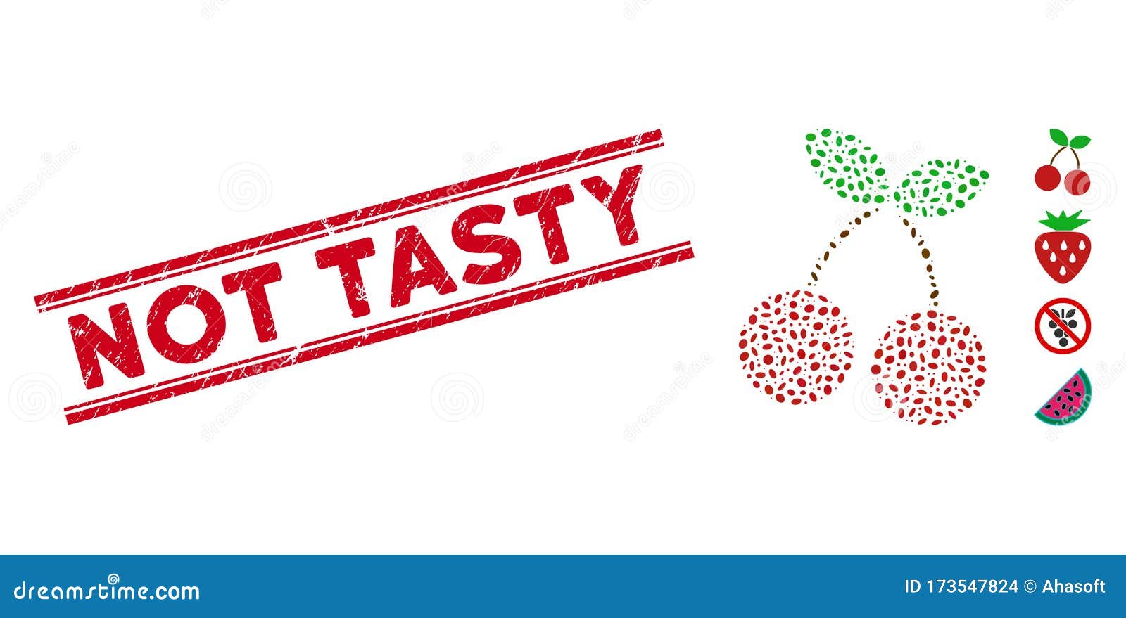 Scratched Not Tasty Line Stamp with Collage Cherry Icon Stock ...