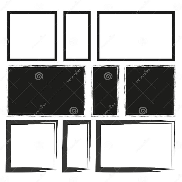 Distressed Square Frames Set. Grunge Style Borders. Artistic Rectangle ...