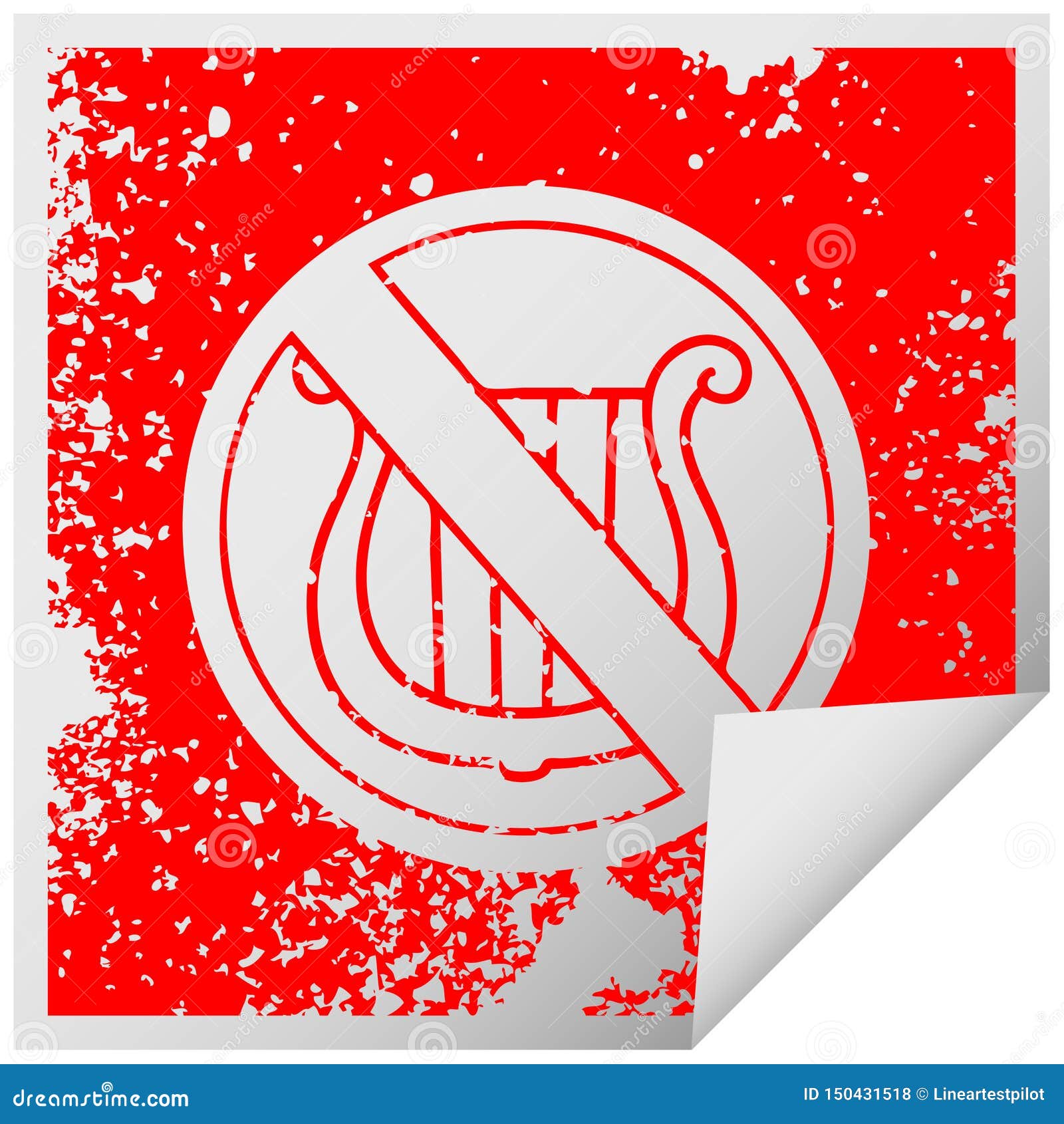 Distressed Square Peeling Sticker Symbol of a No Music Allowed Sign ...