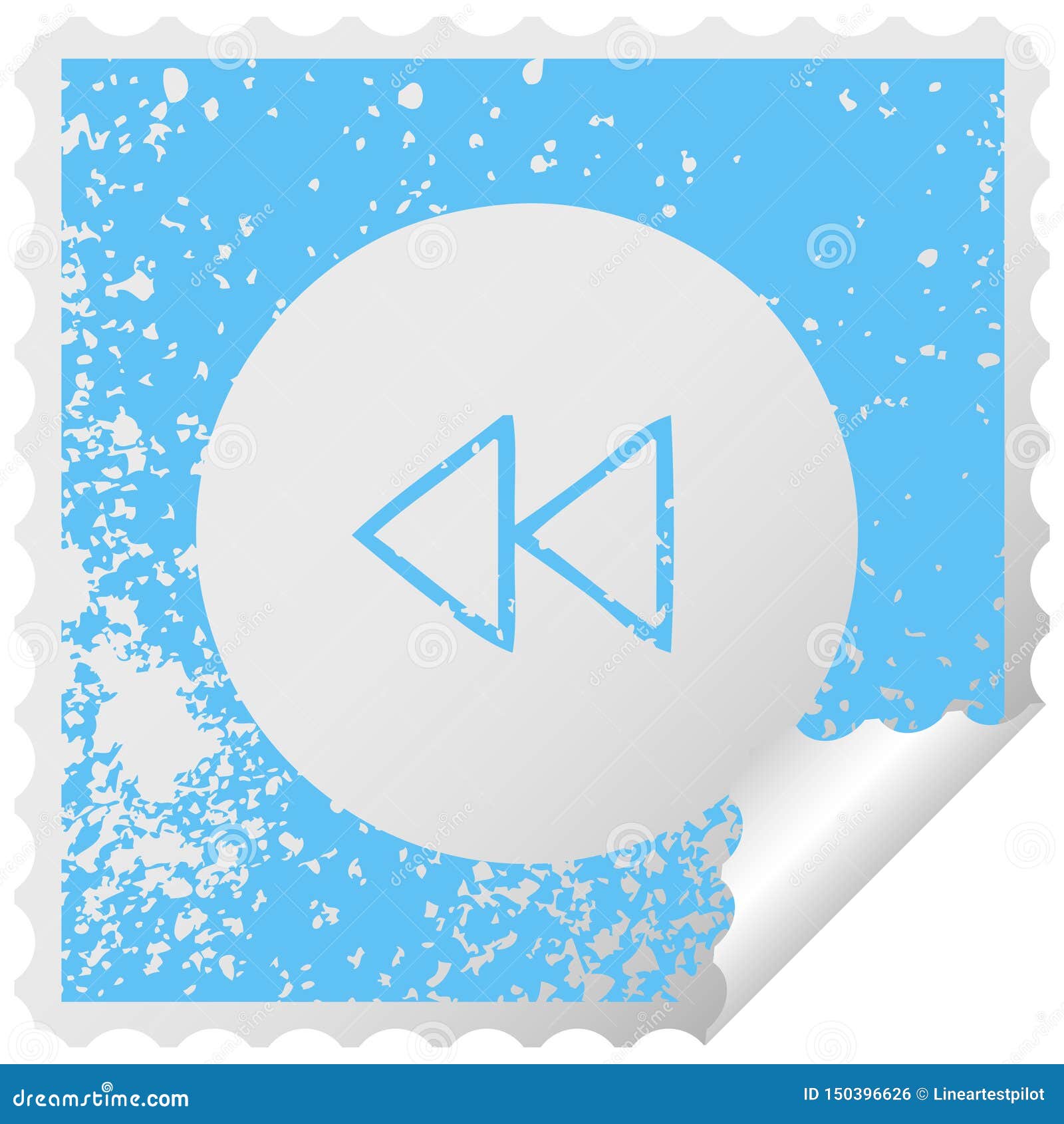 Distressed Square Peeling Sticker Symbol of a Rewind Button Stock ...