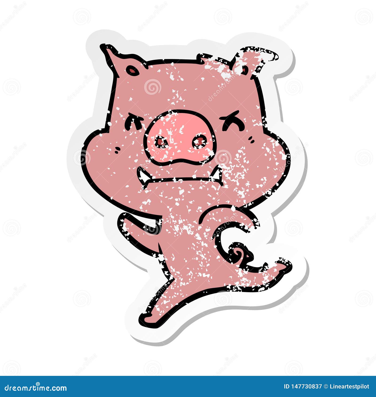 Distressed Sticker of a Angry Cartoon Pig Charging Stock Vector ...