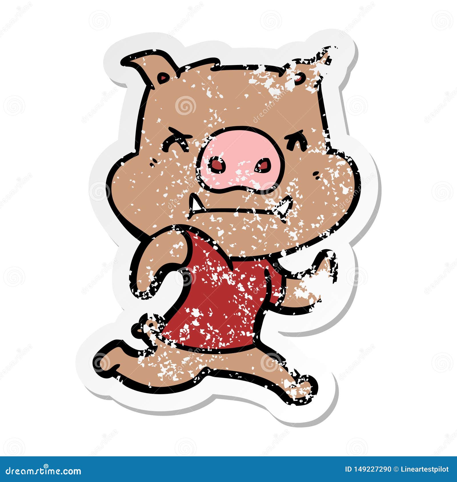 Distressed Sticker of a Angry Cartoon Pig Running Stock Vector ...