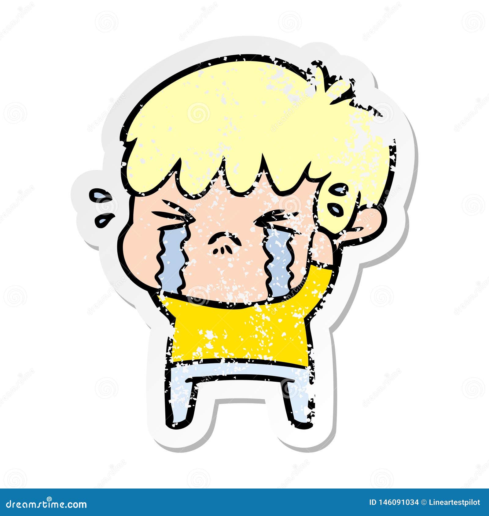 Distressed Sticker of a Cartoon Boy Crying Stock Vector - Illustration ...