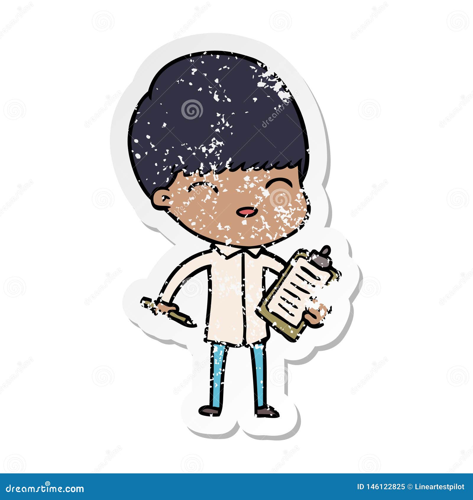 Distressed Sticker of a Cartoon Boy Taking Notes Stock Vector ...