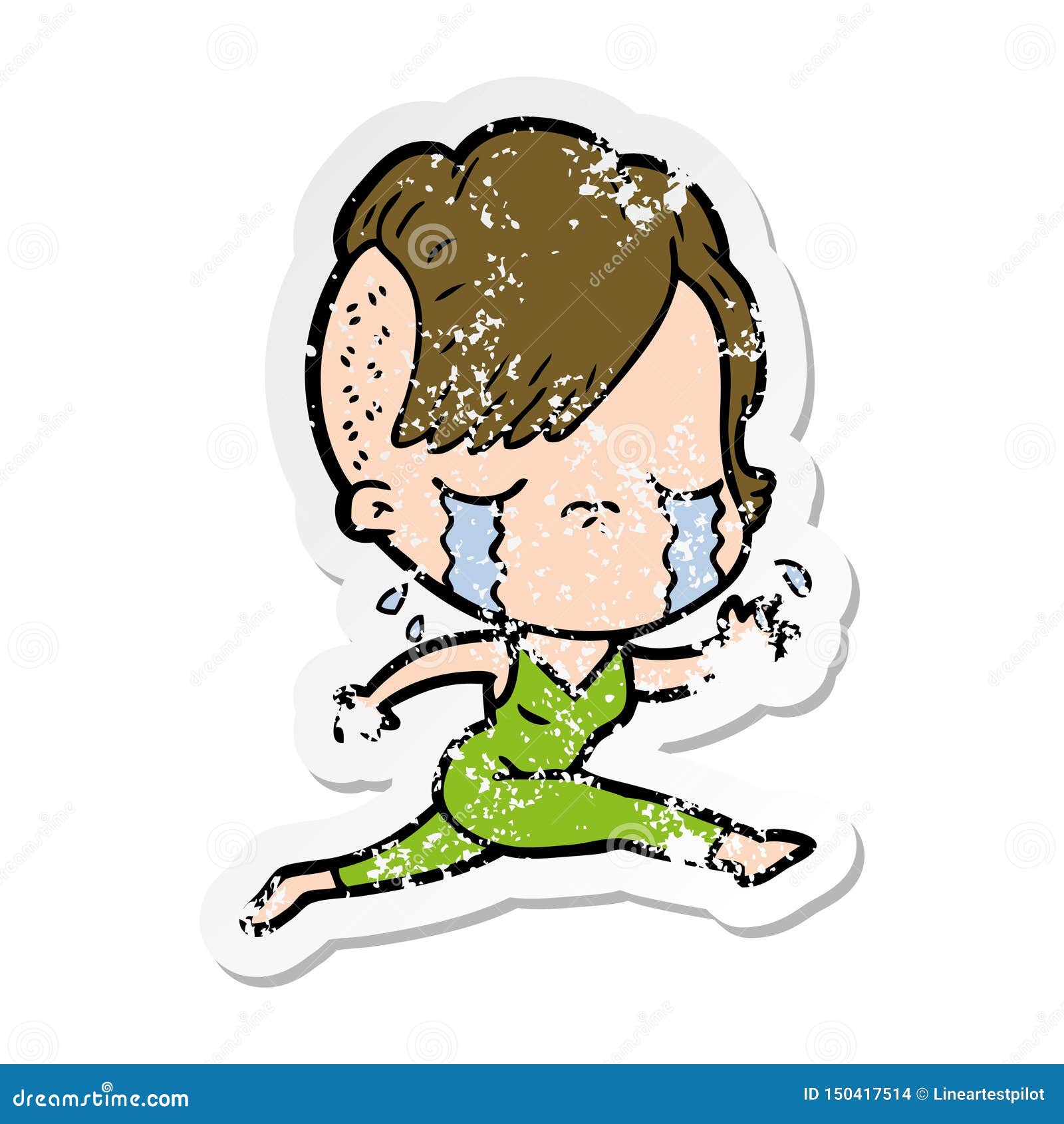 Distressed Sticker of a Cartoon Crying Girl Running Stock Vector ...