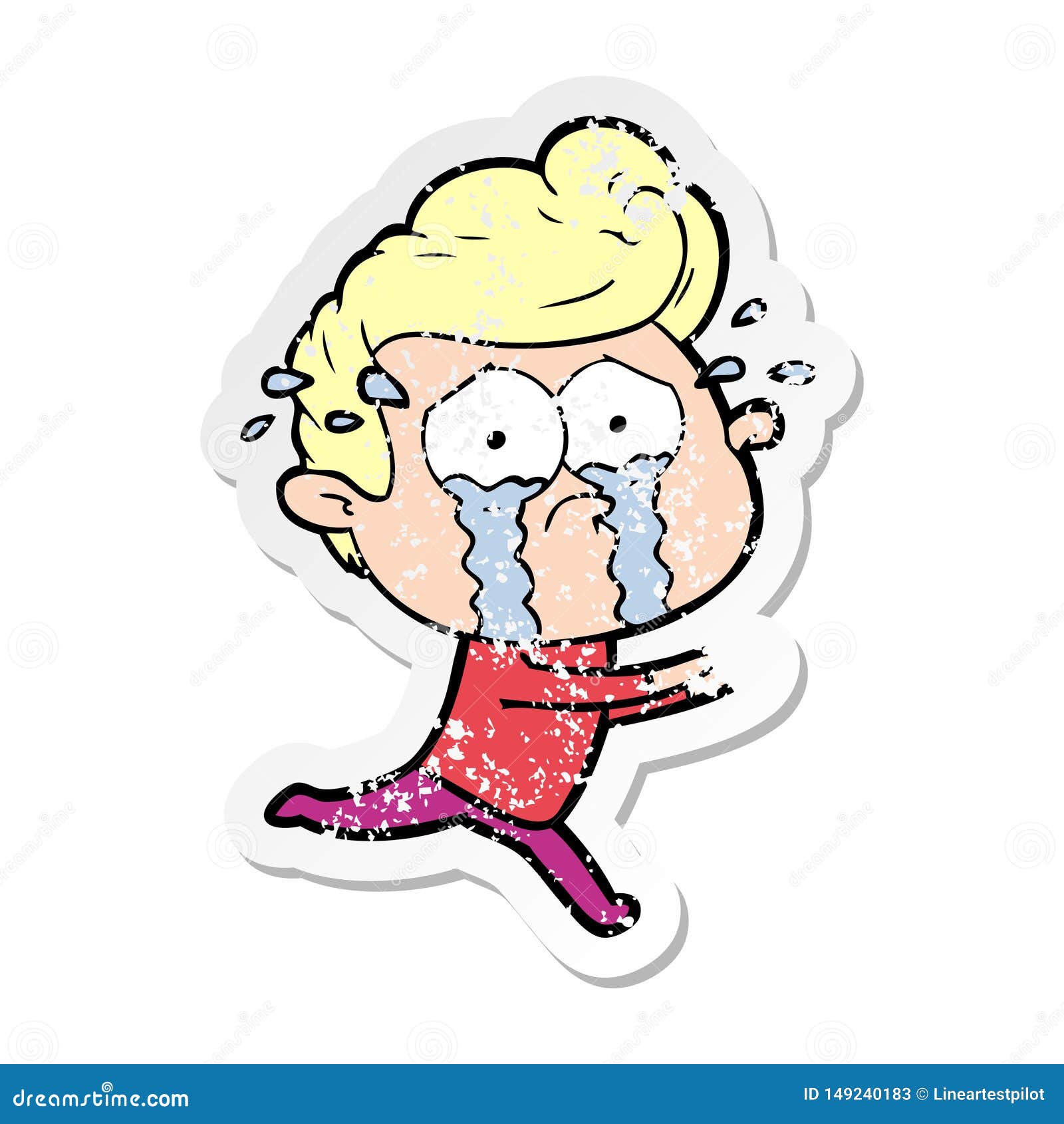 Distressed Sticker of a Cartoon Crying Man Running Stock Vector ...