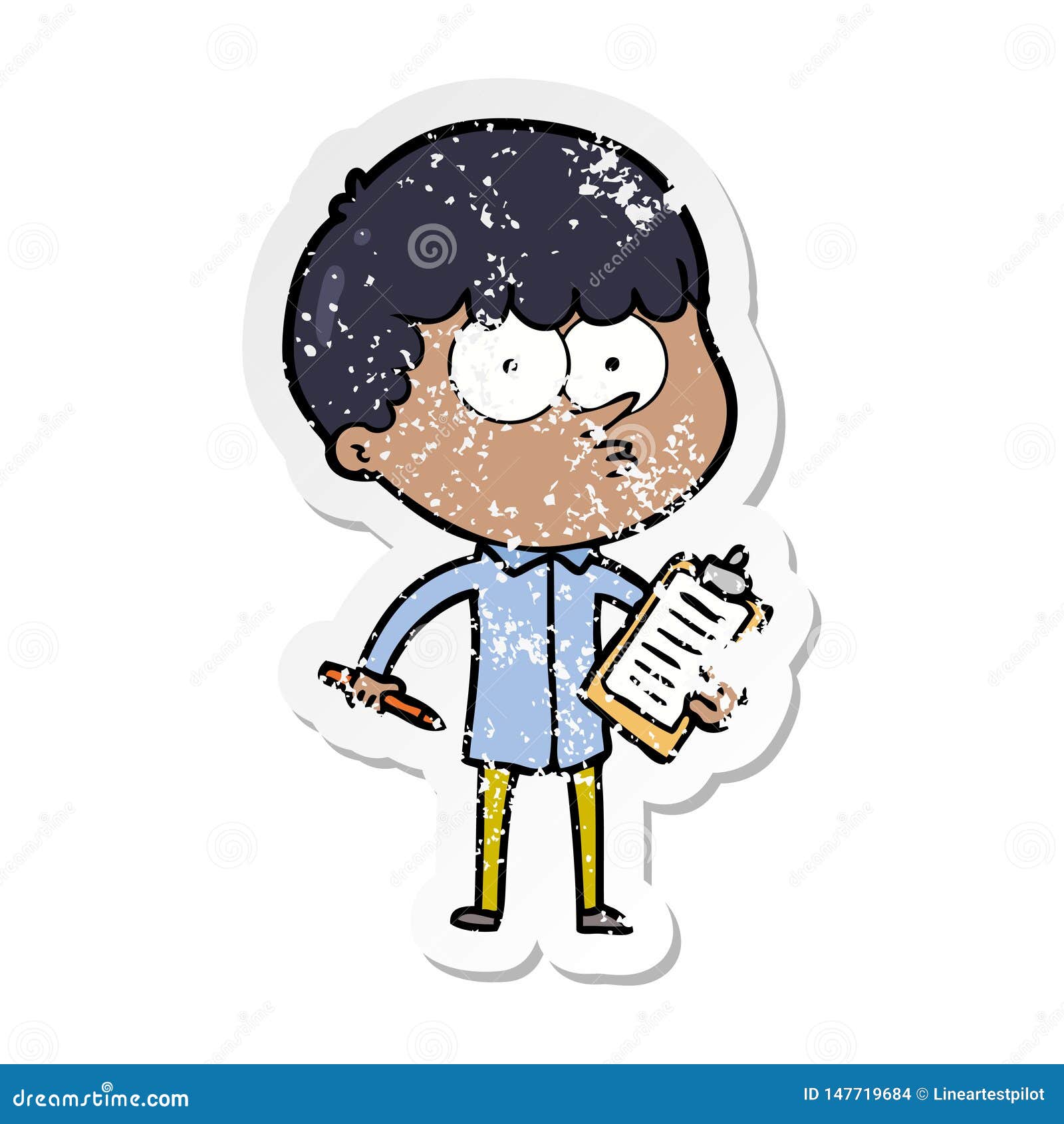 Distressed Sticker of a Cartoon Curious Boy Taking Notes Stock Vector ...