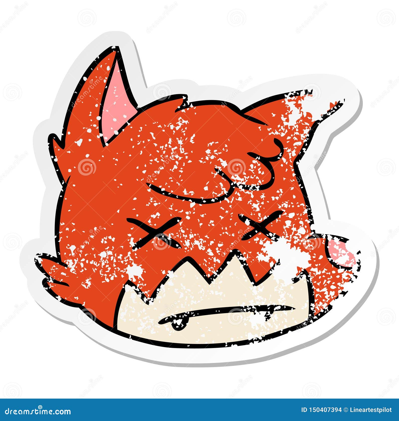 Distressed Sticker of a Cartoon Dead Fox Face Stock Vector ...