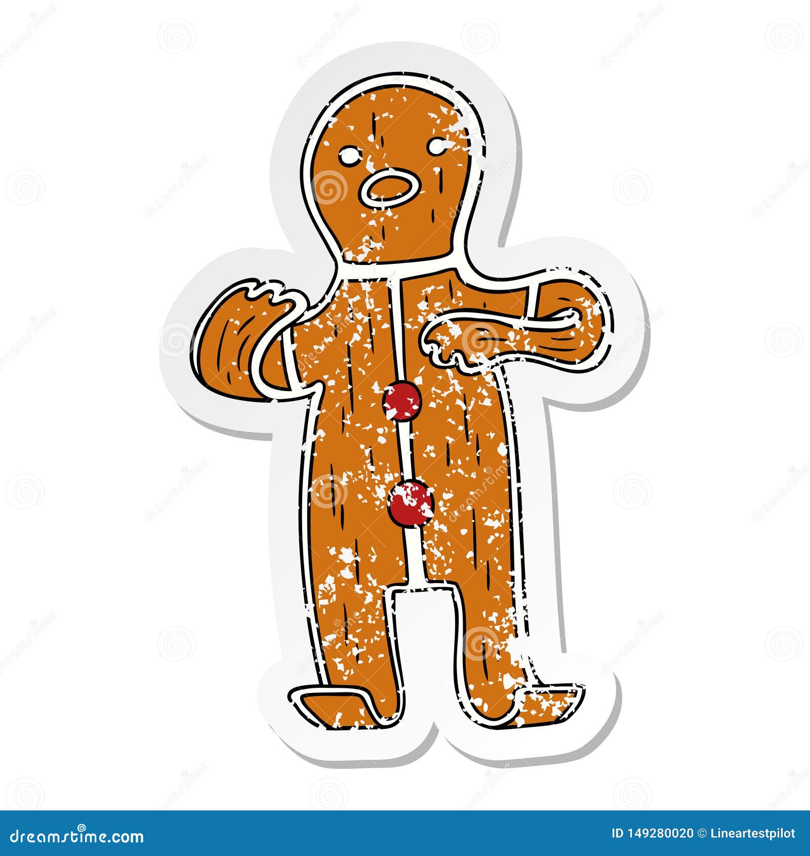 Distressed Sticker Cartoon Doodle of a Gingerbread Man Stock Vector ...