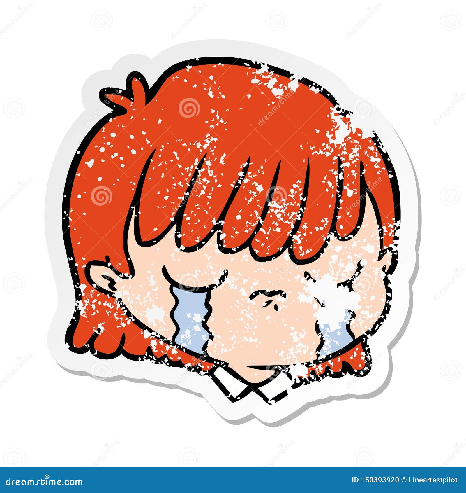 Distressed Sticker of a Cartoon Female Face Stock Vector - Illustration ...