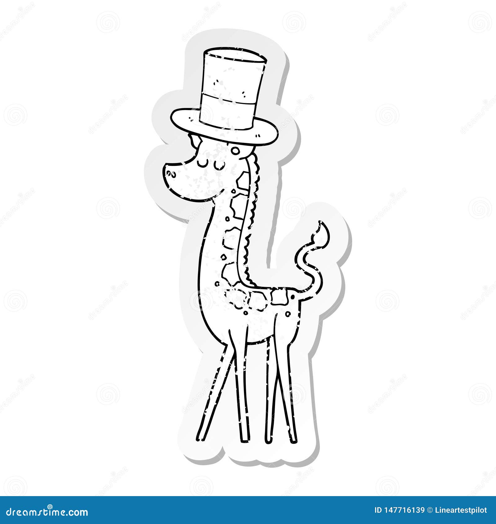 Distressed Sticker of a Cartoon Giraffe in Top Hat Stock Vector ...