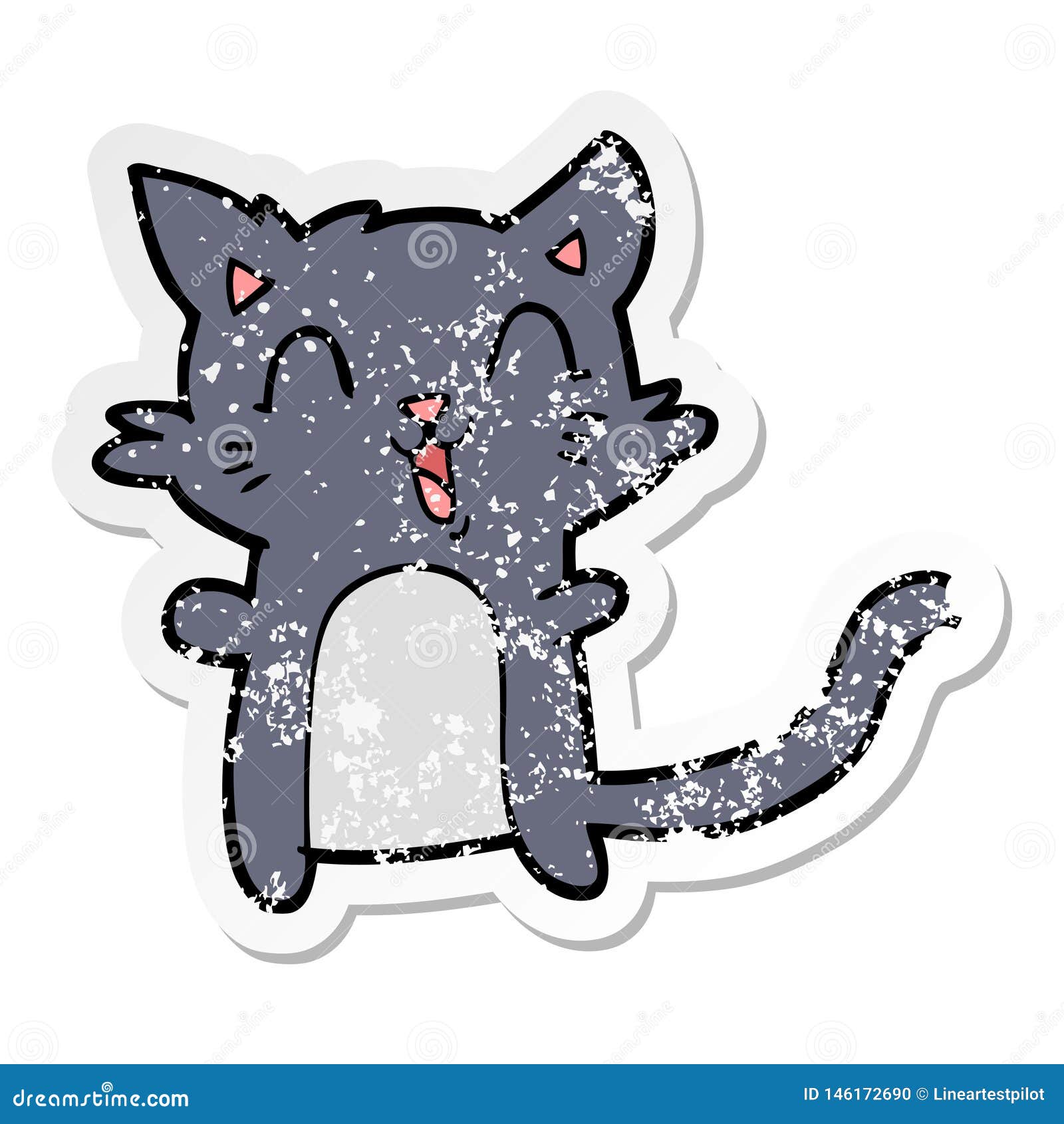 Distressed Sticker of a Cartoon Happy Cat Stock Vector - Illustration ...