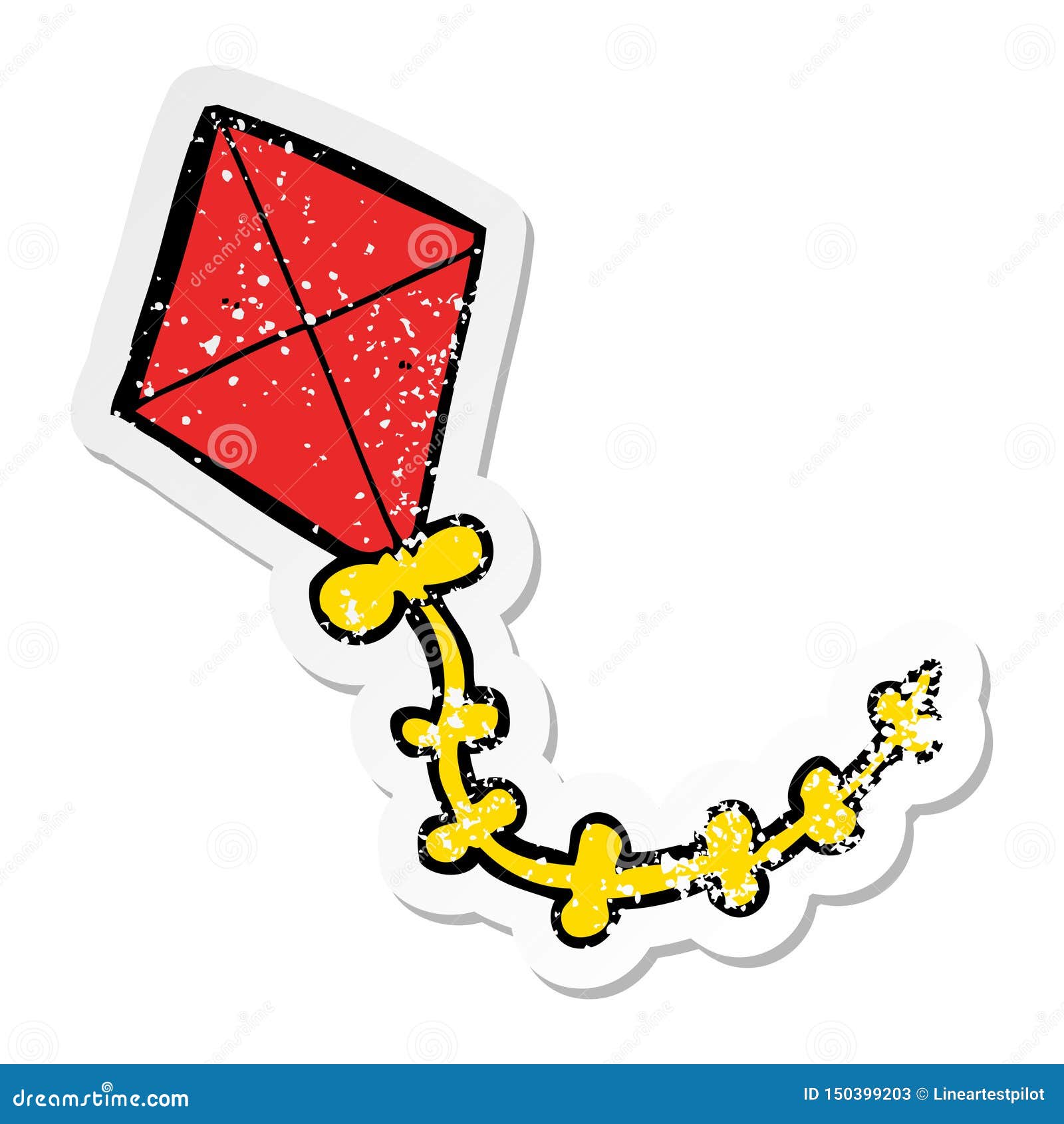 Kite Objects Cute Cartoon Sticker Distressed Grunge Realistic Torn ...