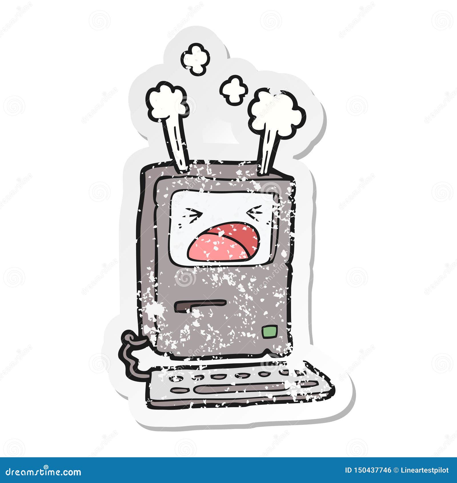 Distressed Sticker of a Cartoon Overheating Computer Stock Vector ...