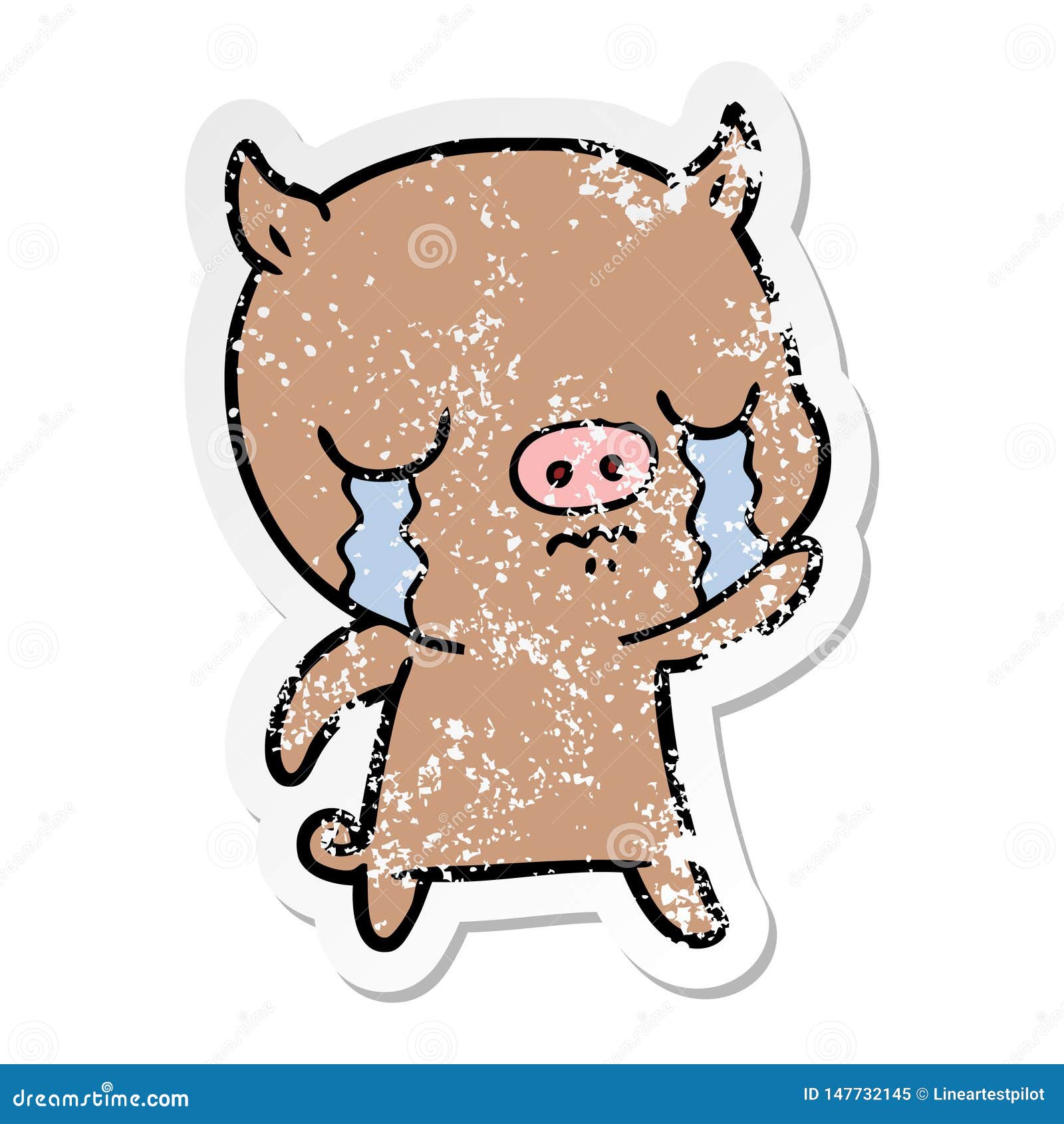 Distressed Sticker of a Cartoon Pig Crying Waving Goodbye Stock Vector ...