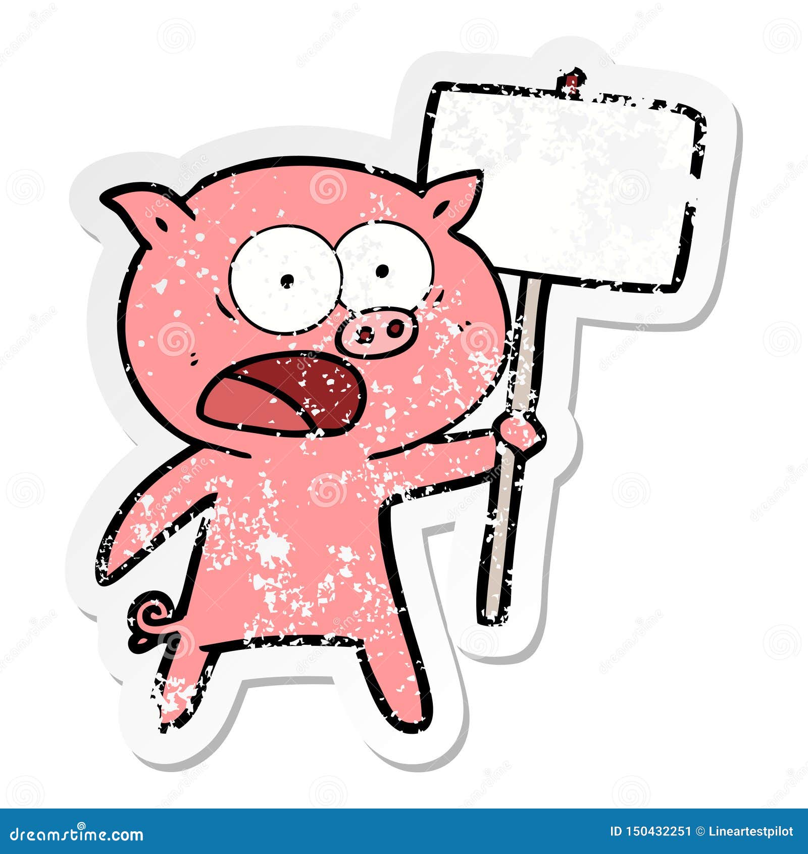 Distressed Sticker of a Cartoon Pig Protesting Stock Vector ...