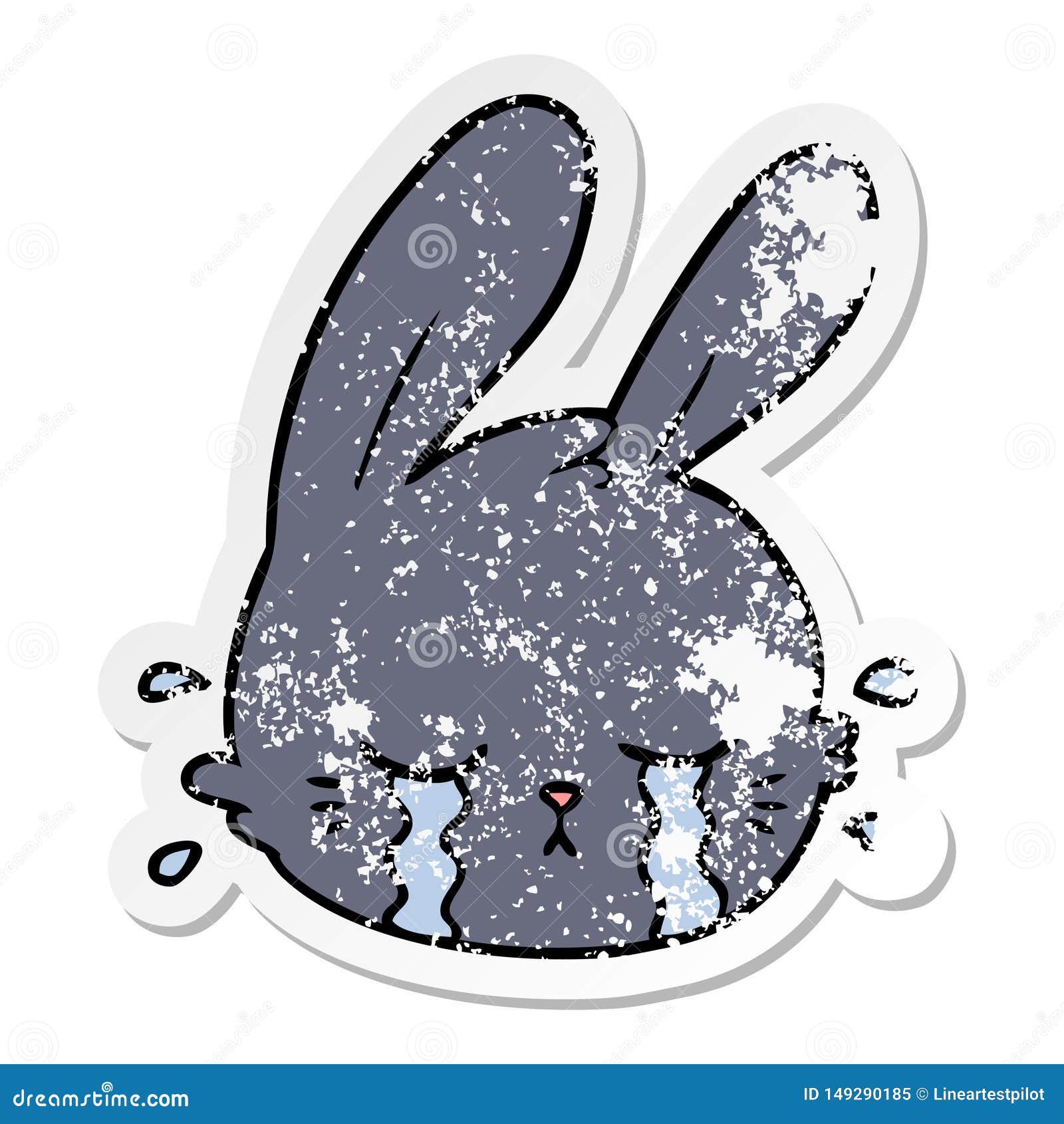 Distressed Sticker of a Cartoon Rabbit Face Crying Stock Vector ...
