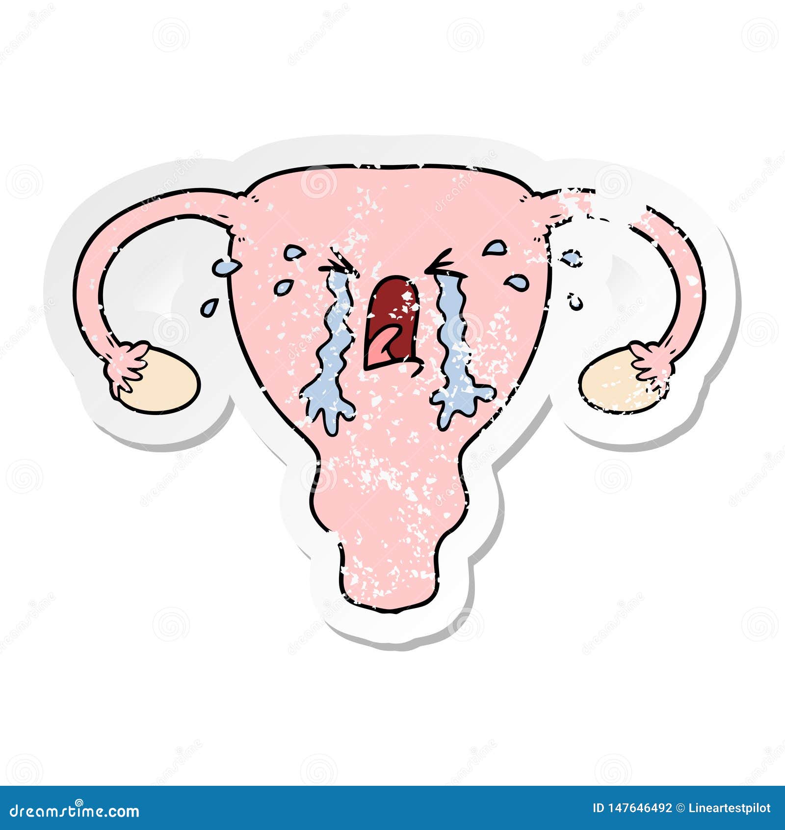 Distressed Sticker of a Cartoon Uterus Crying Stock Vector ...