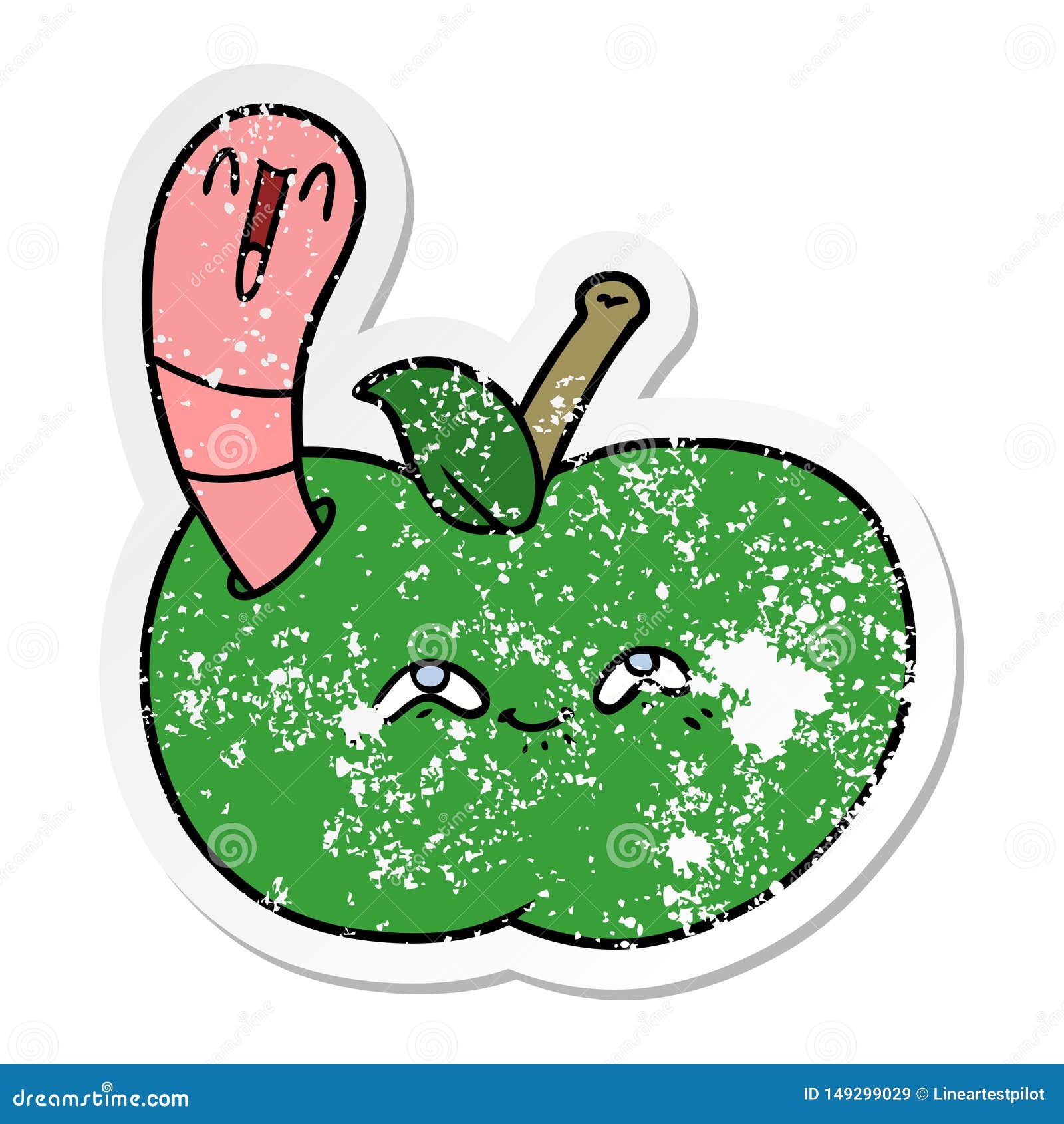 Distressed Sticker of a Cartoon Worm in Happy Apple Stock Vector ...