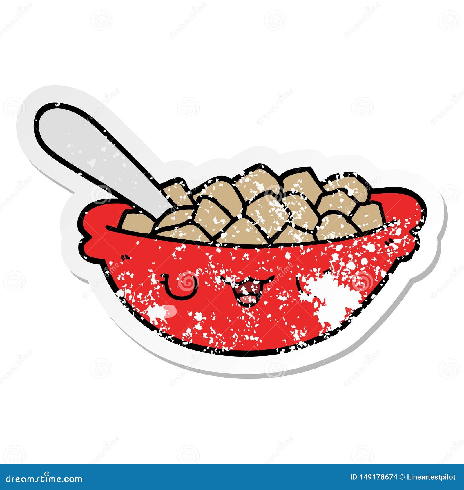 Distressed Sticker of a Cute Cartoon Bowl of Cereal Stock Vector ...