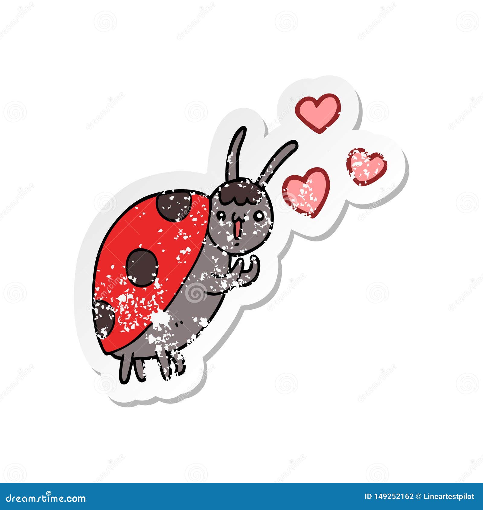Distressed Sticker of a Cute Cartoon Ladybug in Love Stock Vector ...
