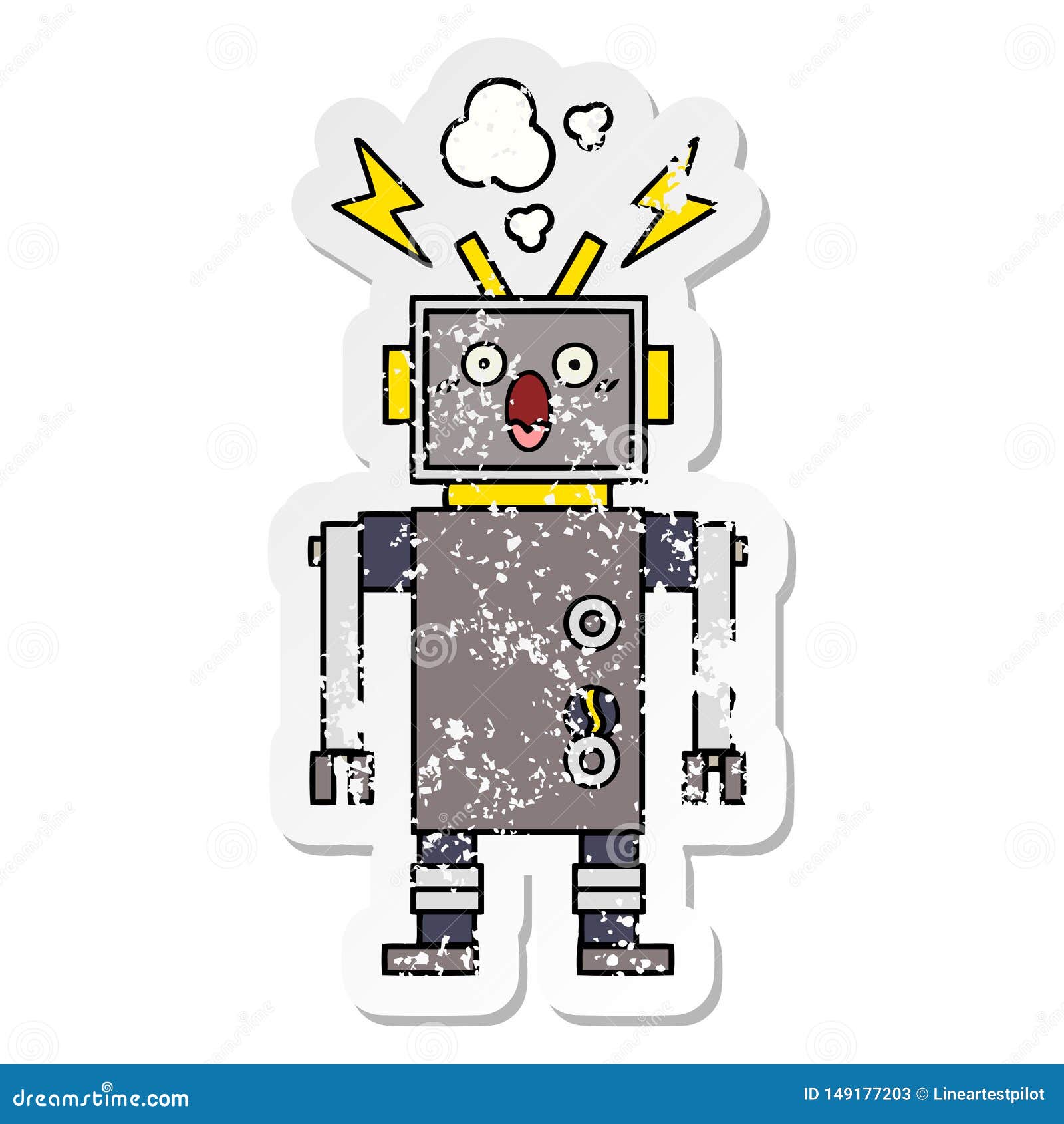 Distressed Sticker of a Cute Cartoon Malfunctioning Robot Stock Vector ...